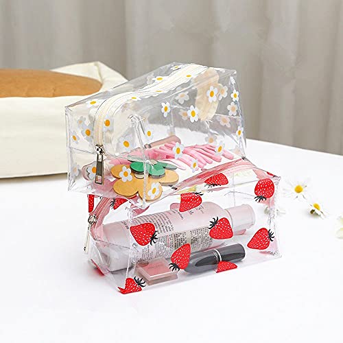 Clear Large Capacity Pencil Cases,Portable Cosmetic Makeup Bag,Fruit Printed Pencil Bag Pouch Stationery Box(red Strawberry)