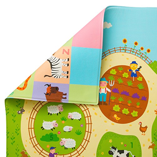 Baby Care Play Mat - Playful Collection (Busy Farm, Medium) - Play Mat for Infants β Non-Toxic Baby Rug β Cushioned Baby Mat Waterproof Playmat β Reversible Double-Sided Kindergarten Mat