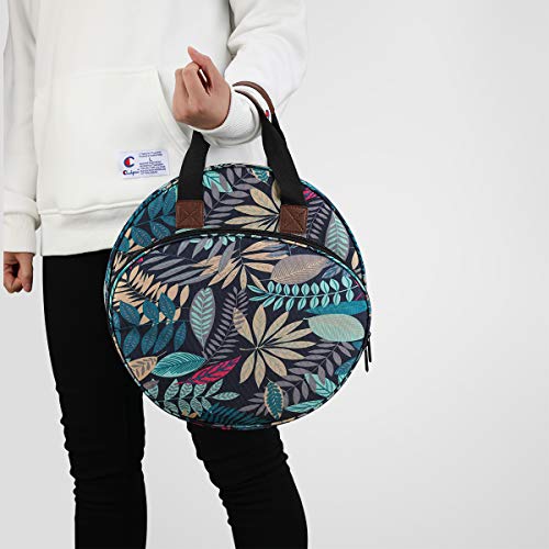 Embroidery Project Bag,Portable Travel Tote Carrying Bag for Crochet Hooks, Knitting Needles,Cross Stitch Tools Kits,Floss,Yarn Storage (Bag Only) (Blue Leaf)