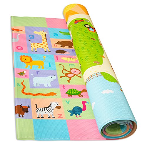 Baby Care Play Mat - Playful Collection (Busy Farm, Medium) - Play Mat for Infants β Non-Toxic Baby Rug β Cushioned Baby Mat Waterproof Playmat β Reversible Double-Sided Kindergarten Mat