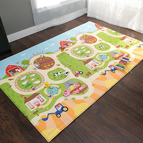 Baby Care Play Mat - Playful Collection (Busy Farm, Medium) - Play Mat for Infants β Non-Toxic Baby Rug β Cushioned Baby Mat Waterproof Playmat β Reversible Double-Sided Kindergarten Mat