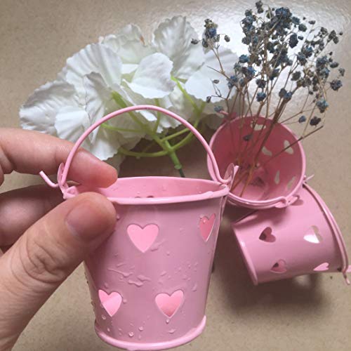 Hollow Heart Mini Tin Candy Buckets Pink Mini Cute Metal Buckets Pack of 5 (Pink-5pcs)