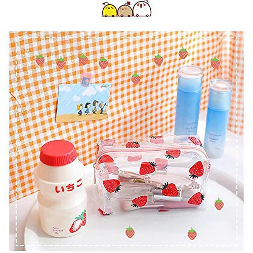 Clear Large Capacity Pencil Cases,Portable Cosmetic Makeup Bag,Fruit Printed Pencil Bag Pouch Stationery Box(red Strawberry)
