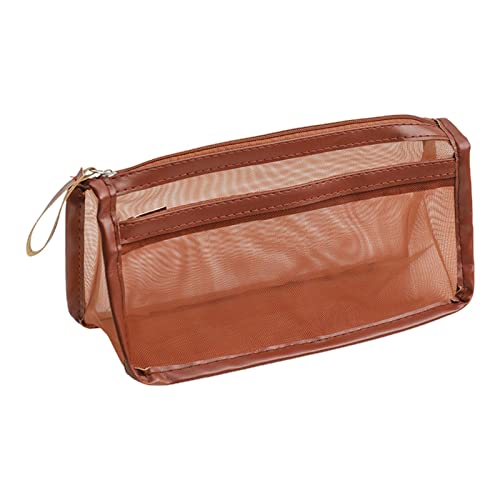 Cute Transparent Pencil Case Mesh Makeup Storage Holder Pouch Solid Color for Travel Cosmetics Stationery Small Crafts with zipper large kids Bag Teen, White