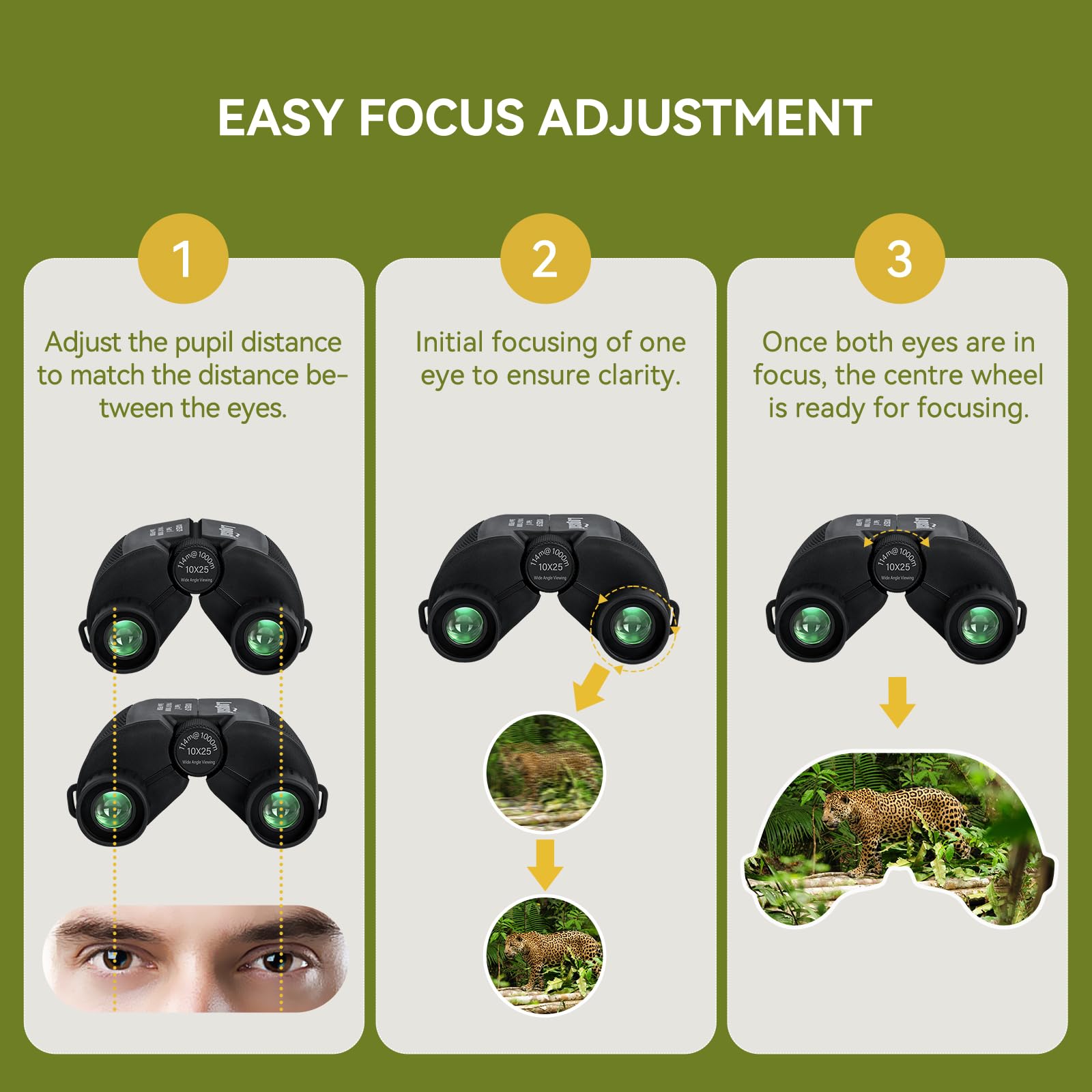 LOGISAF Binoculars for Adults and Kids, 10x25 Compact Binoculars with Low Light Vision, Small Binoculars for Bird Watching High Powered, Hunting, Easy Focus, Waterproof, Outdoor Travel & Hiking