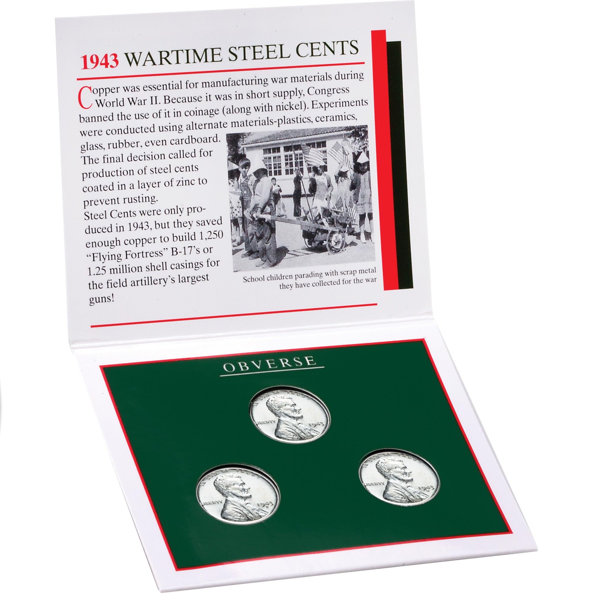 1943 PDS Wartime Steel Lincoln Cent 3-Coin Set