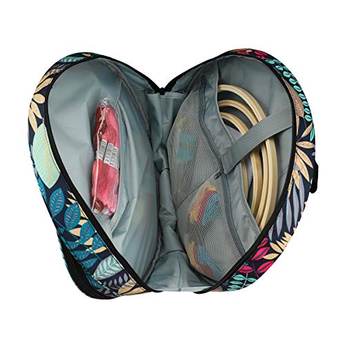 Embroidery Project Bag,Portable Travel Tote Carrying Bag for Crochet Hooks, Knitting Needles,Cross Stitch Tools Kits,Floss,Yarn Storage (Bag Only) (Blue Leaf)