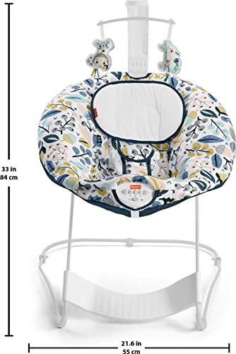 Fisher-Price See & Soothe Deluxe Bouncer โ Navy Foliage, Portable Baby seat with Vibrations, Music and Sounds