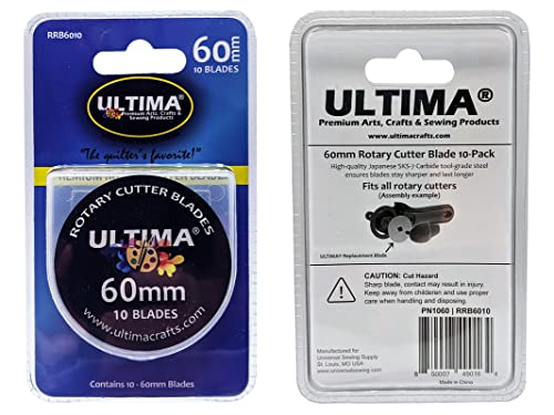 Ultima 60mm Rotary Cutter Blades β 10 Blades Per Pack β Fits Most Rotary Cutters Including Fiskars, Olfa, Martelli and TrueCut β Cuts Quilting Fabric, Leather, and More