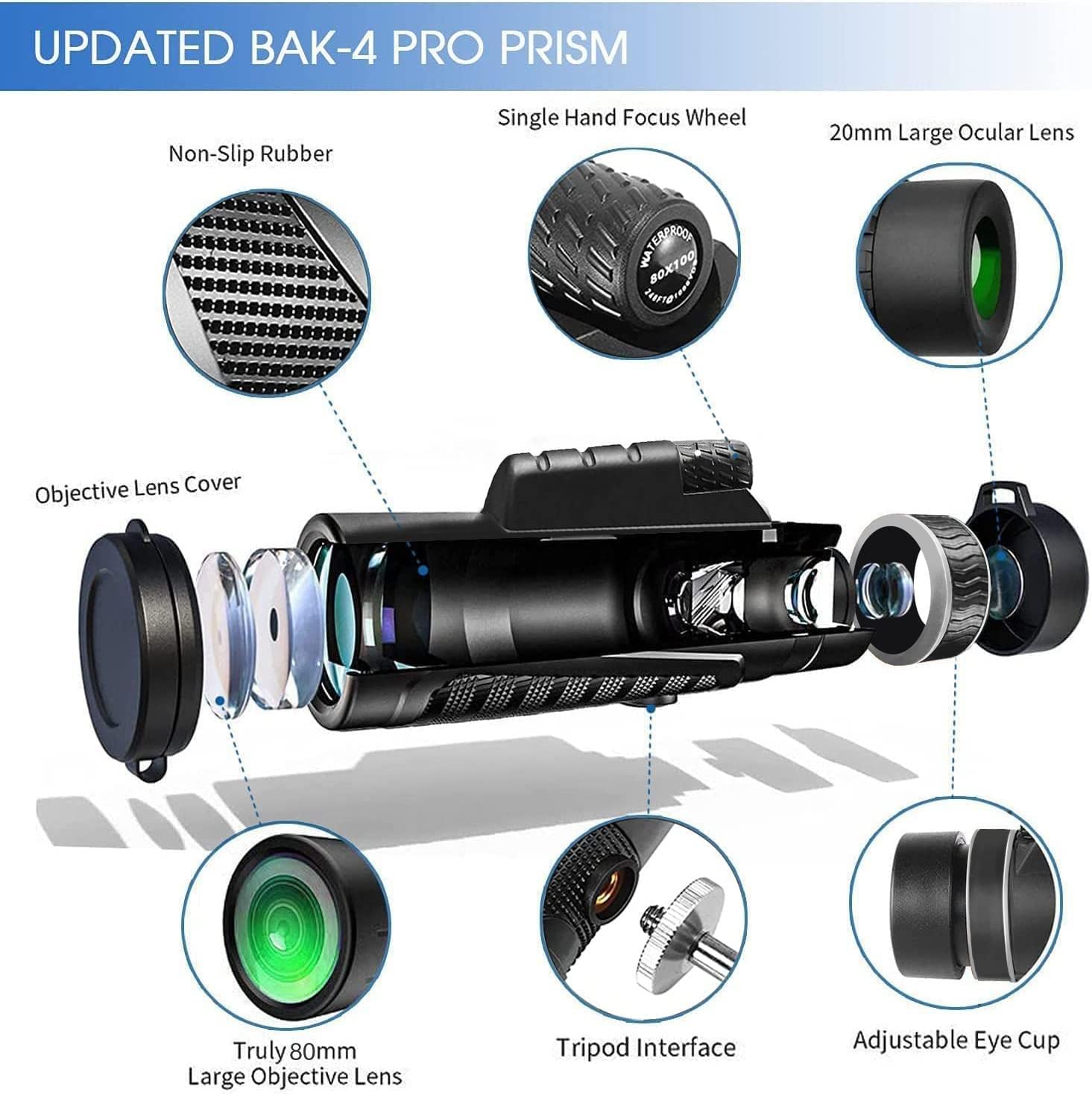 PhysioPhyx 80x100 Monocular-Telescope High Powered for Smartphone Monoculars for Adults High Definition Monocular Telescope for Stargazing Hunting Wildlife Bird Watching Travel Camping Hiking