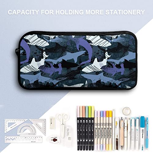 Sea Camouflage Sharks Pencil Case Stationery Pen Pouch Portable Makeup Storage Bag Organizer Gift