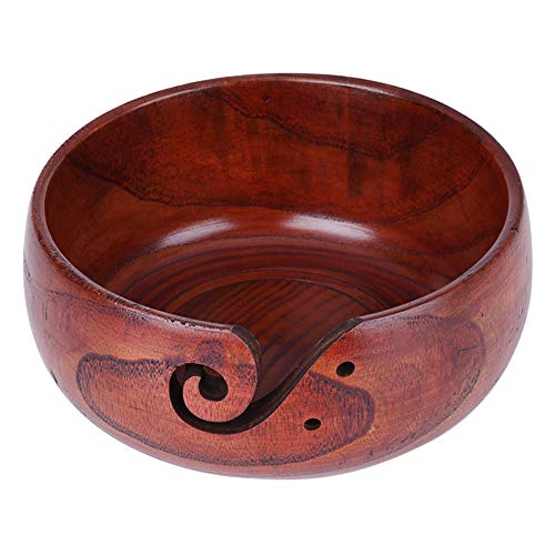 Wooden Yarn Bowl Holder - 6" x 3" Knitting Bowl with Holes Storage Crochet Yarn Holder Bowl for Knitting & Crocheting