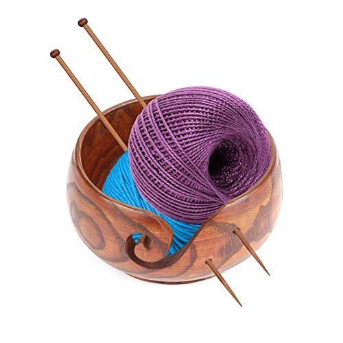 Wooden Yarn Bowl Holder - 6" x 3" Knitting Bowl with Holes Storage Crochet Yarn Holder Bowl for Knitting & Crocheting