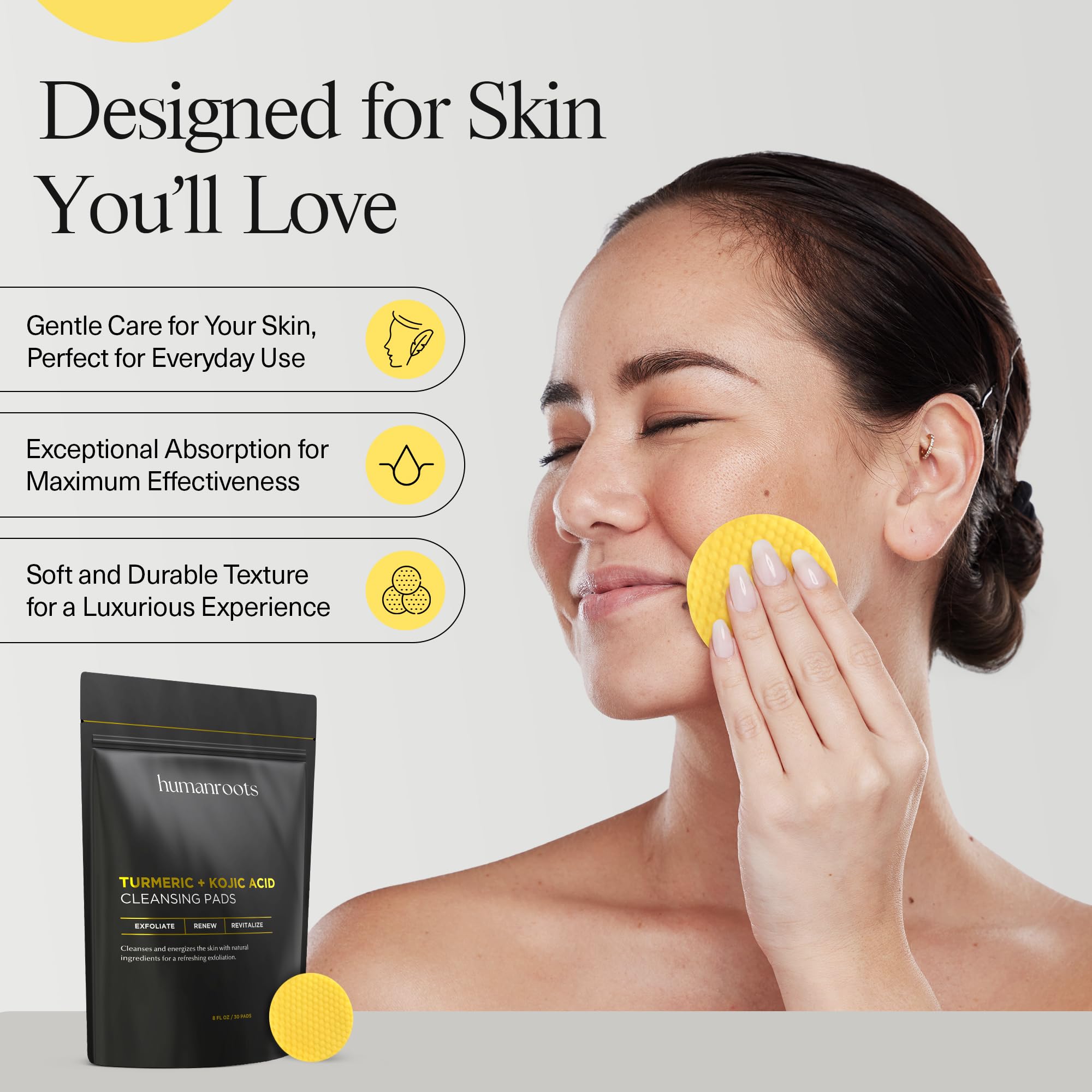 Turmeric Kojic Acid Cleansing Pads - Turmeric Face Scrub Pads with Vitamin C (30 pads), Kojic Acid and Turmeric Cleansing Pads for Exfoliation - Made With Vitamin B5