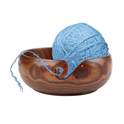 Wooden Yarn Bowl Holder - 6" x 3" Knitting Bowl with Holes Storage Crochet Yarn Holder Bowl for Knitting & Crocheting