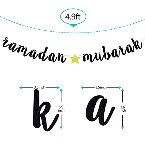 Ramadan Mubarak Banner, Ramadan Decor, Eid Mubarak, Eid Wall Hangings, Muslim Ramadan Party Decoration Supplies Black Glitter.