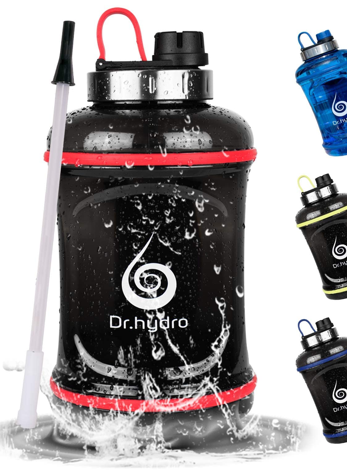 DR.HYDRO 3.2L Gallon Water Bottle with Insulated Storage Sleeve with Straw and Silicon Handle- BPA Free Large 100 oz water jug with Straw, reusable gallon jug perfect for Gym (Red Black)