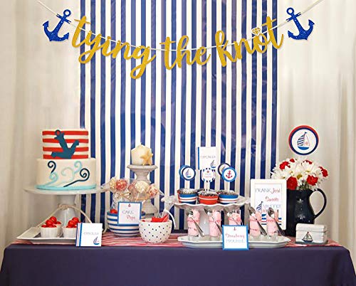 Tying The Knot Gold Glitter Banner for Nautical Beach Wedding Bridal Shower Anchor Cruise Banner Decorations