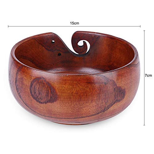 Wooden Yarn Bowl Holder - 6" x 3" Knitting Bowl with Holes Storage Crochet Yarn Holder Bowl for Knitting & Crocheting