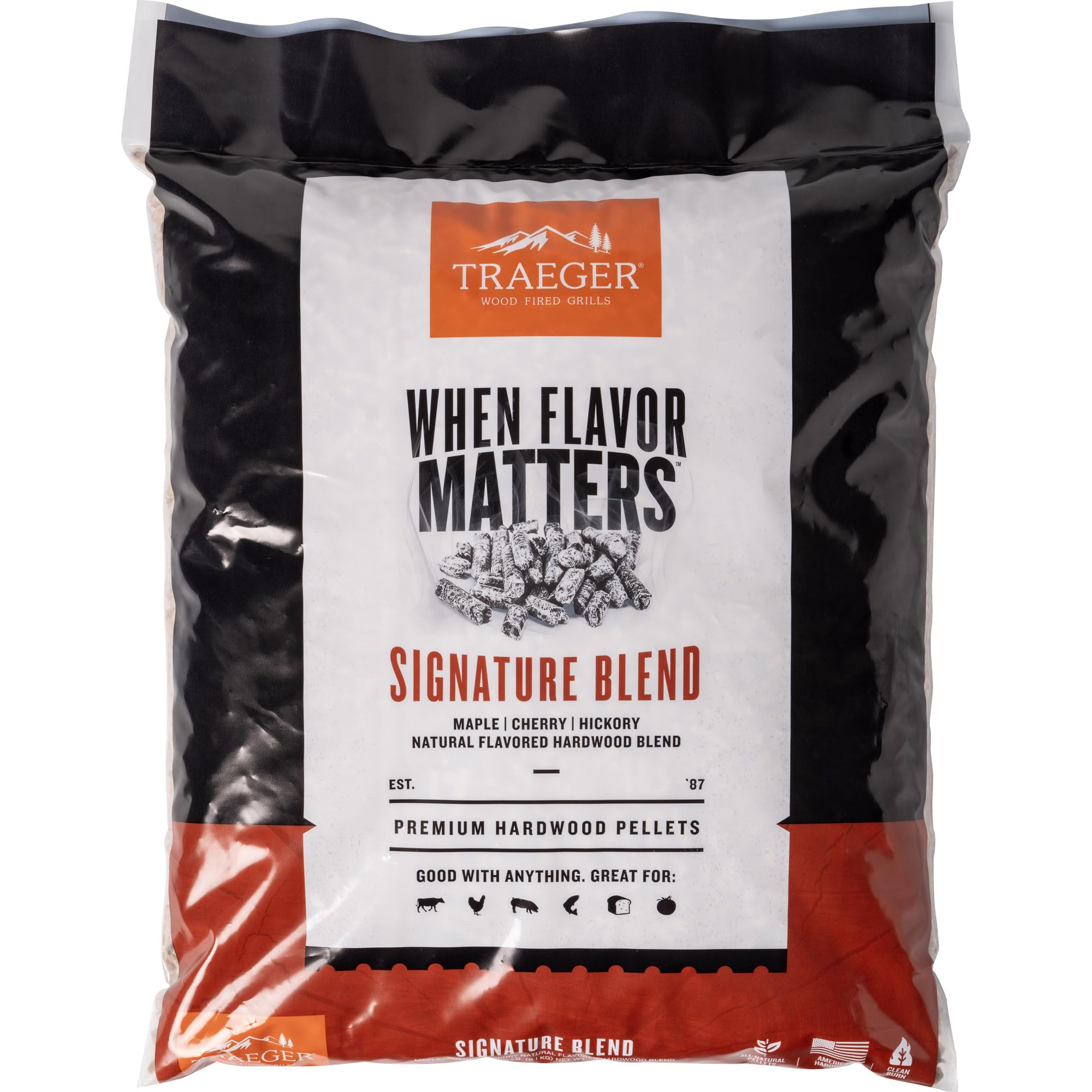 Traeger Grills Signature Blend 100% All-Natural Wood Pellets for Smokers and Pellet Grills, BBQ, Bake, Roast, 18 lb. Bag