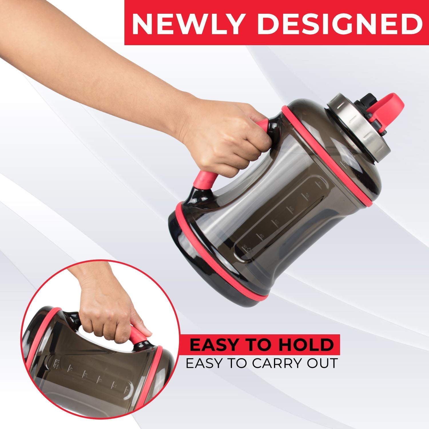 DR.HYDRO 3.2L Gallon Water Bottle with Insulated Storage Sleeve with Straw and Silicon Handle- BPA Free Large 100 oz water jug with Straw, reusable gallon jug perfect for Gym (Red Black)