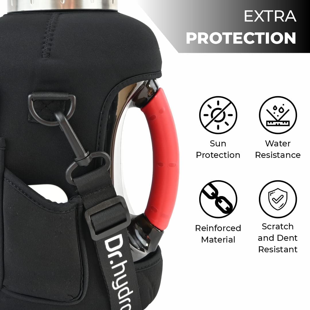 DR.HYDRO 3.2L Gallon Water Bottle with Insulated Storage Sleeve with Straw and Silicon Handle- BPA Free Large 100 oz water jug with Straw, reusable gallon jug perfect for Gym (Red Black)