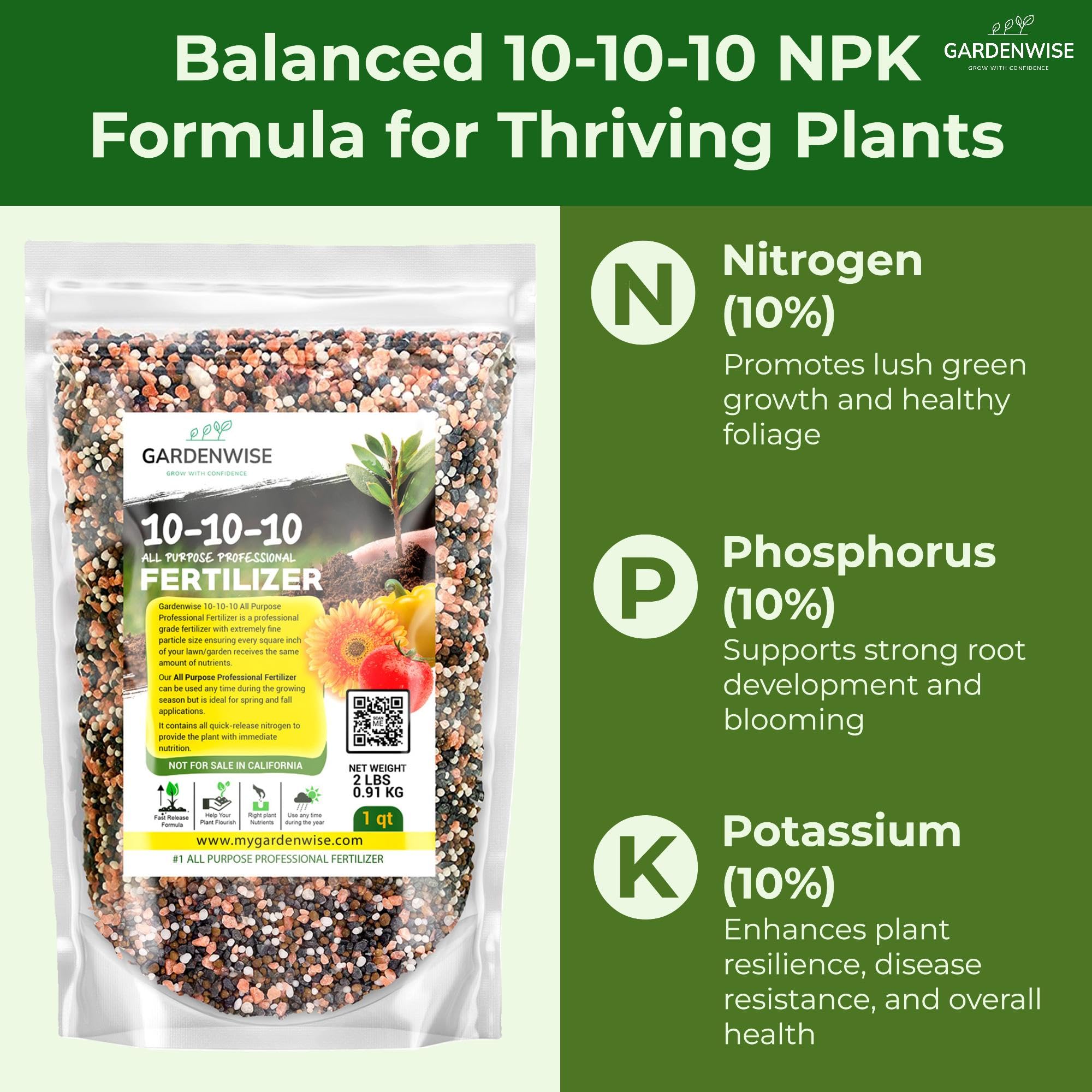 10-10-10 Plant Fertilizer Slow Release – 10 10 10 All Purpose Granular Garden Fertilizer for Fruit Trees, Evergreens, Vegetables, Arborvitae, Fig Trees, Shrubs, Pines, Oaks, Flowers (1/2 Quart)