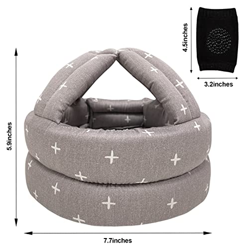 Ocanoiy Baby Head Protector Toddler Infant Helmet No Bump Head Cushion Baby Knee Pads Baby Helmet for Crawling Walking Protective Hat Safety Harness (Gray)