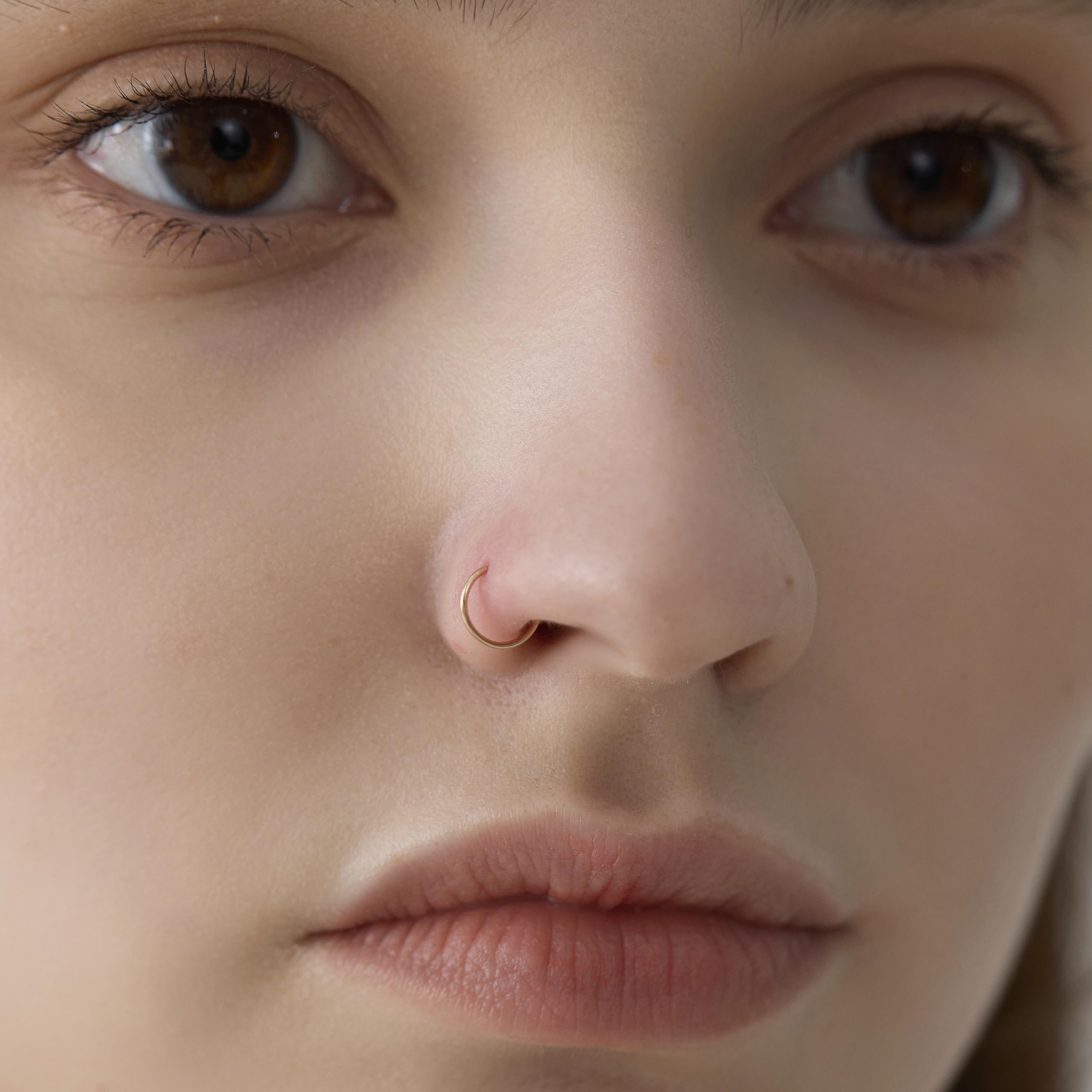 Thin Nose Rings Hoops for Women/Men,Tiny Small Gold Nose Rings 22g for Nose Piercings (1pc - 22 gauge - 7mm,14K Gold Filled)