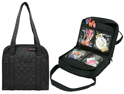 Yazzii Oval Craft Organizer Bag - Portable Organizer - Arts & Crafts Storage Bag Organizer - Multipurpose Storage Organizer for Quilting, Needlework, Knitting, Sewing, Applique & Jewelry Black