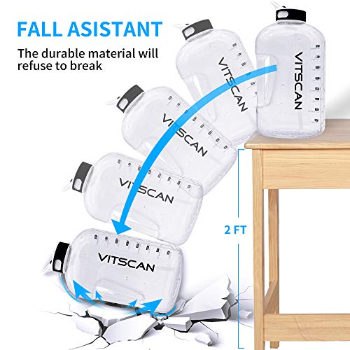 128OZ/1 Gallon Motivational Water Bottle with Time Marker, Large Jug for Sports, Two Handles BPA Free (white)