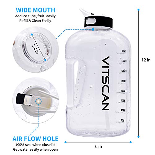 128OZ/1 Gallon Motivational Water Bottle with Time Marker, Large Jug for Sports, Two Handles BPA Free (white)