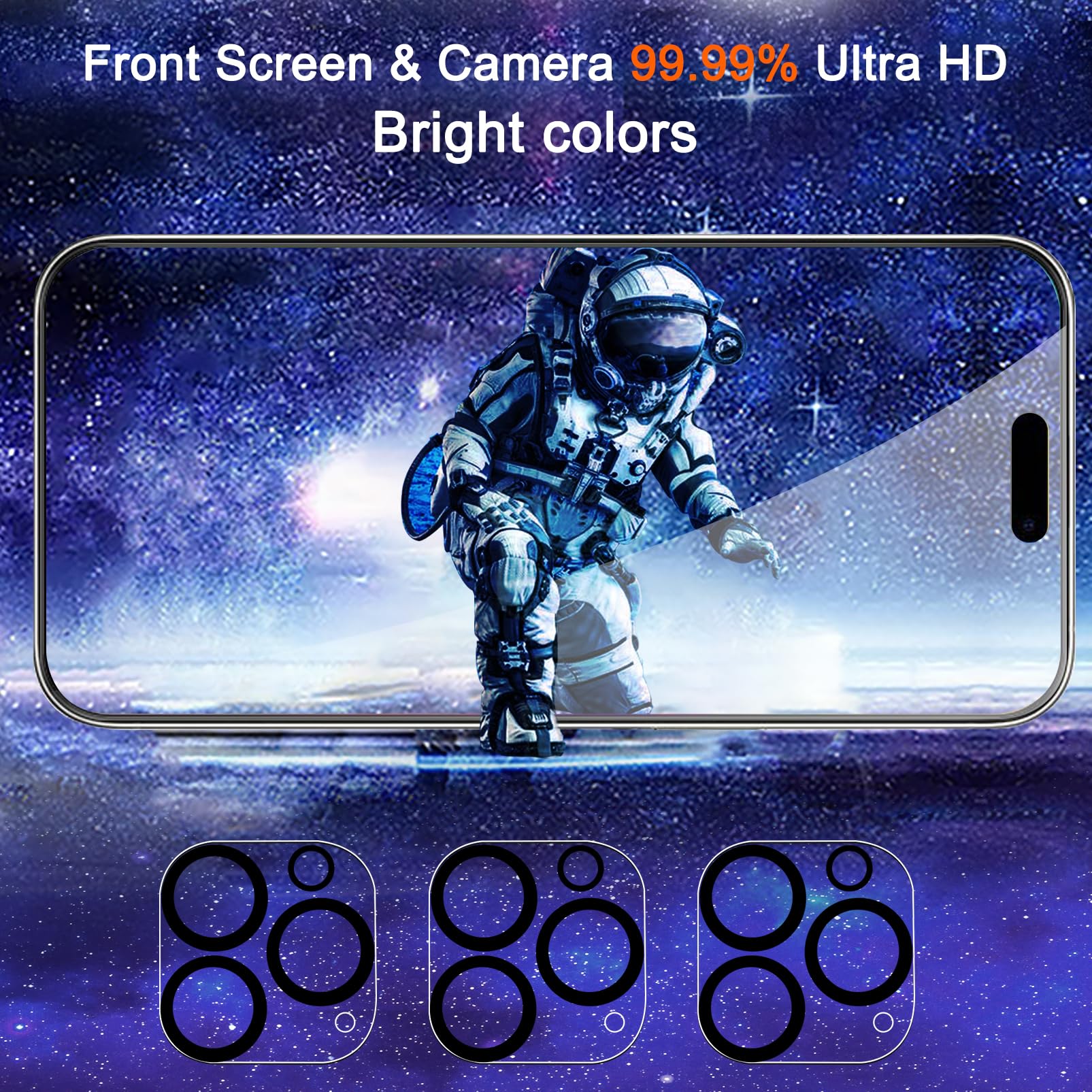 Ferilinso [Auto Dust Install] 3 Pack Screen Protector for iPhone 16 Pro Max [Phone Case fit], 3 Tempered Glass Camera Lens Protector Accessories for Apple