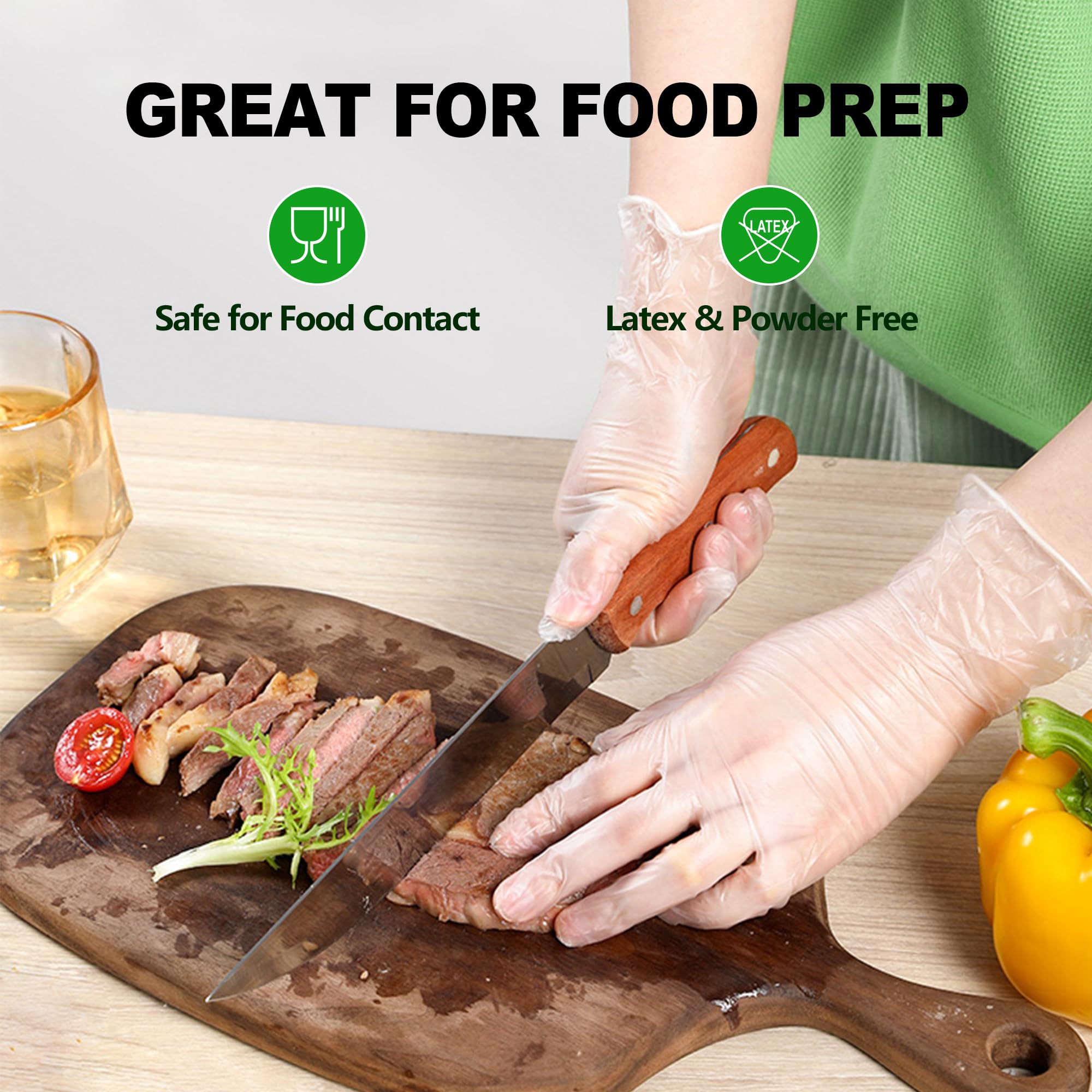 SWIFTLITE Disposable Vinyl Gloves, Food Safe, Latex-Free Powder-Free Clear Plastic Gloves for Cooking, House Clean, Food Prep (100, Medium)