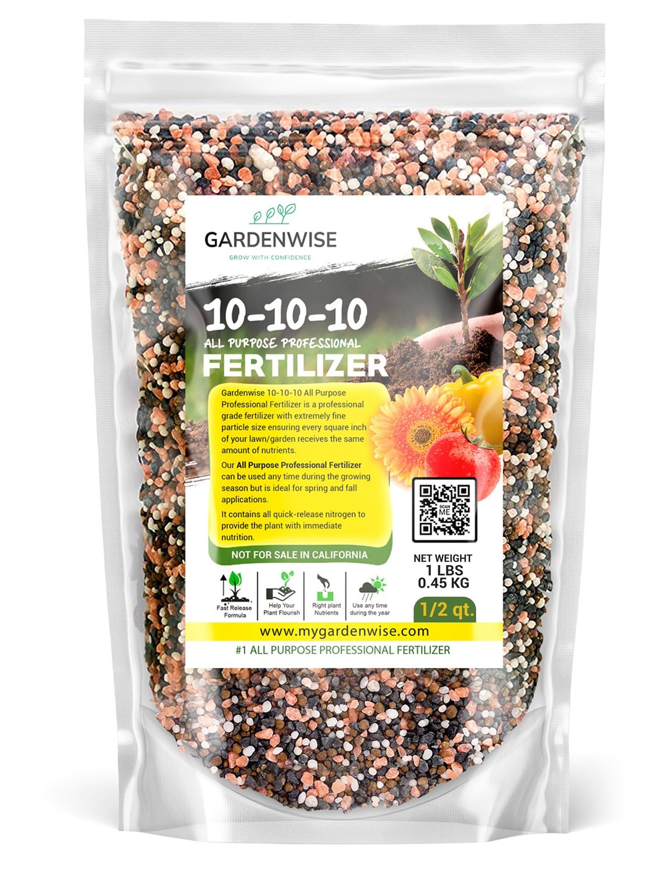 10-10-10 Plant Fertilizer Slow Release – 10 10 10 All Purpose Granular Garden Fertilizer for Fruit Trees, Evergreens, Vegetables, Arborvitae, Fig Trees, Shrubs, Pines, Oaks, Flowers (1/2 Quart)