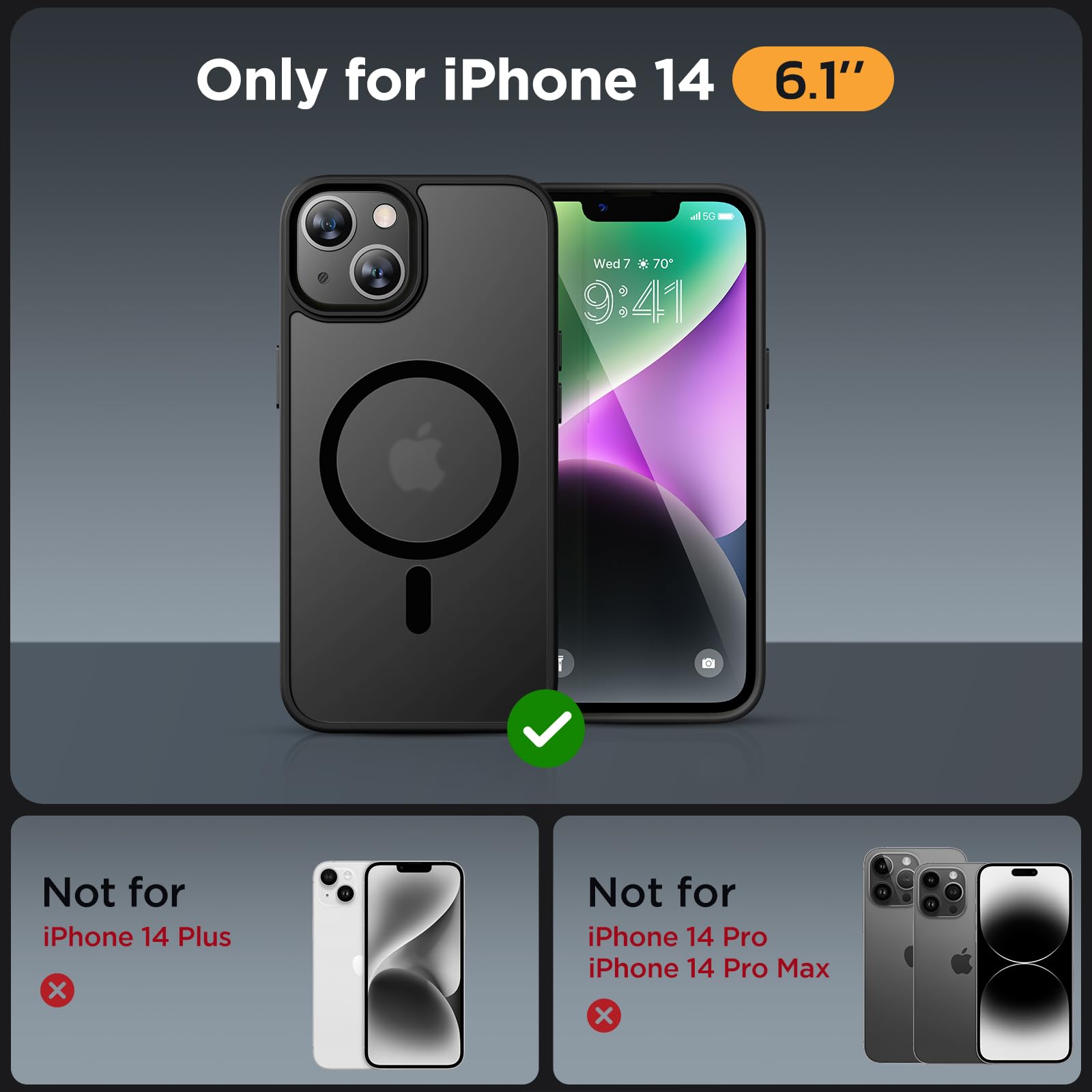 Miracase Magnetic Series for iPhone 14 Case [Compatible with MagSafe] [with 2X Screen Protectors] Military-Grade Protection, Anti-Fingerprint, Slim Design Phone Case for iPhone 14, Graphite Black