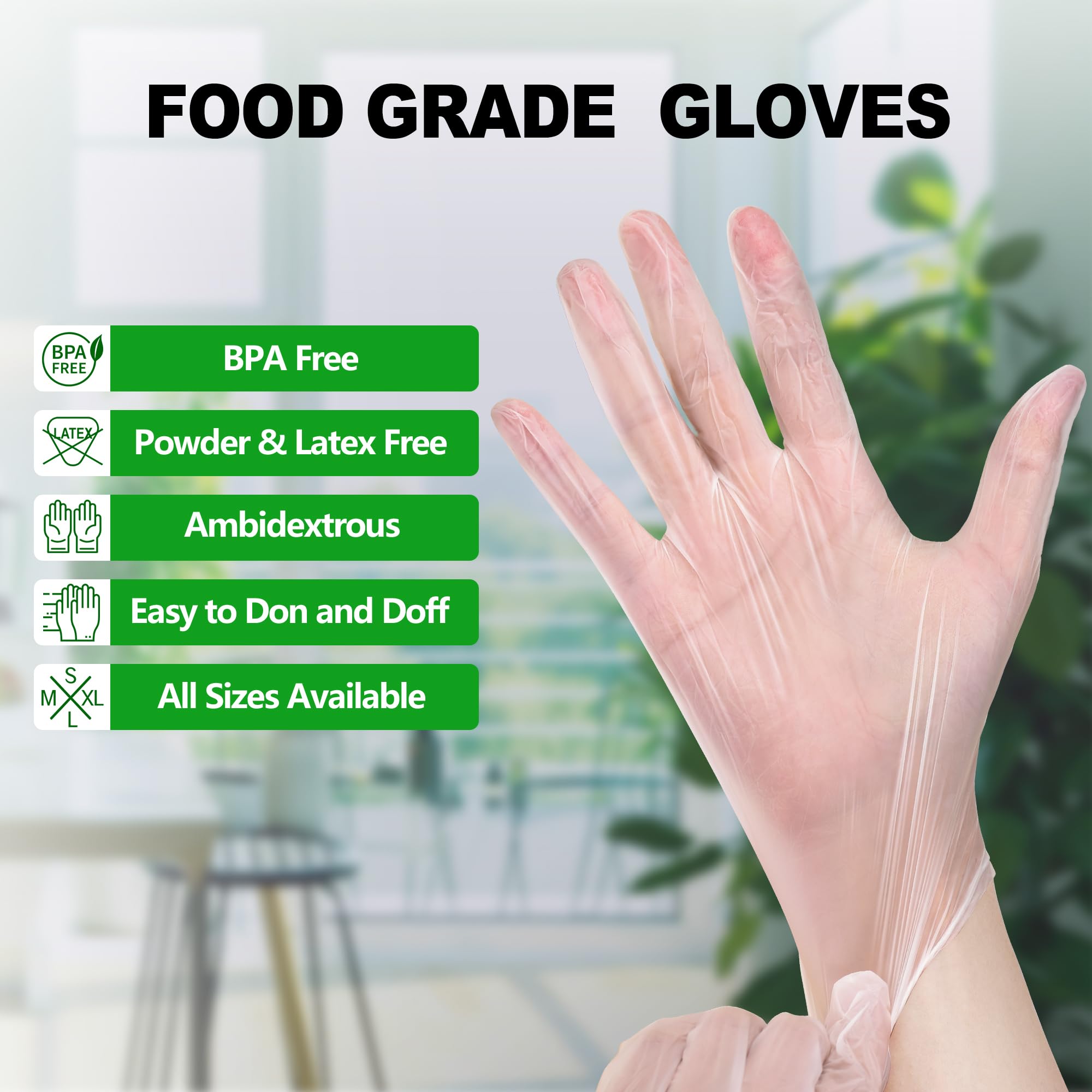 SWIFTLITE Disposable Vinyl Gloves, Food Safe, Latex-Free Powder-Free Clear Plastic Gloves for Cooking, House Clean, Food Prep (100, Medium)