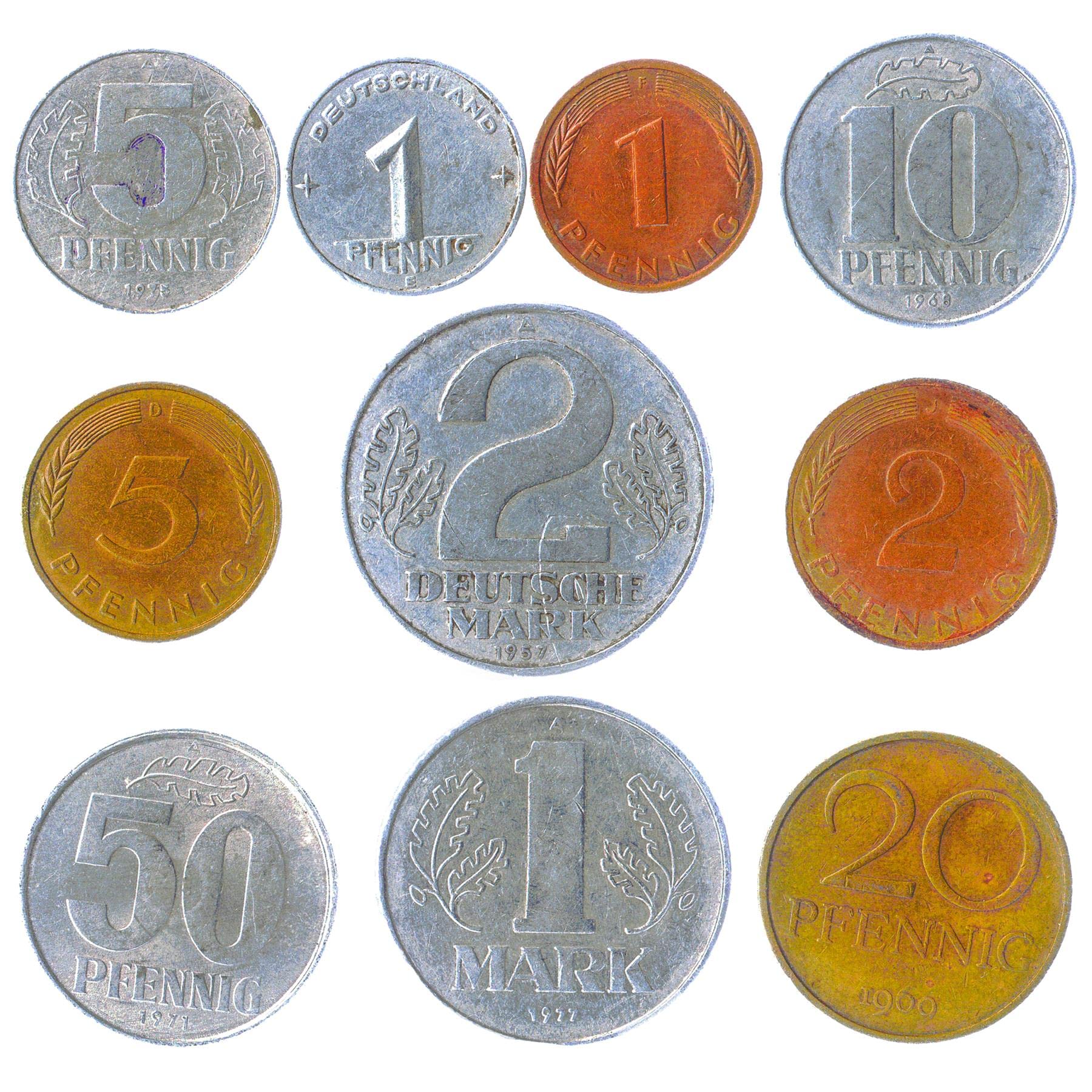 Germany 10 Mixed Coins | East and West German | Pfennig | Mark | 1948-2001