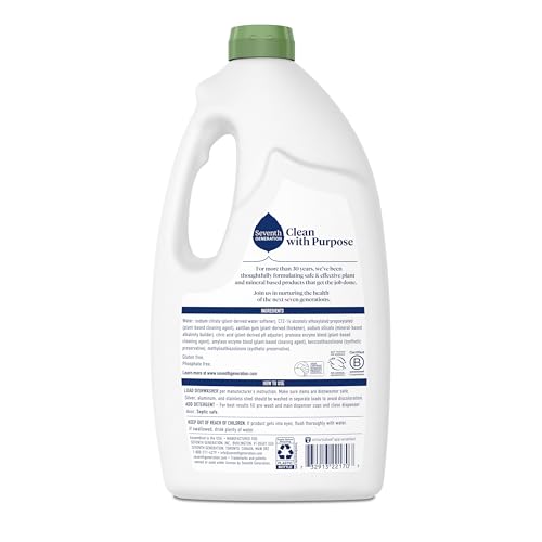 Seventh Generation Dishwasher Detergent Gel for Sparkling Dishes Free & Clear Fragrance Free 42 oz, Pack of 6