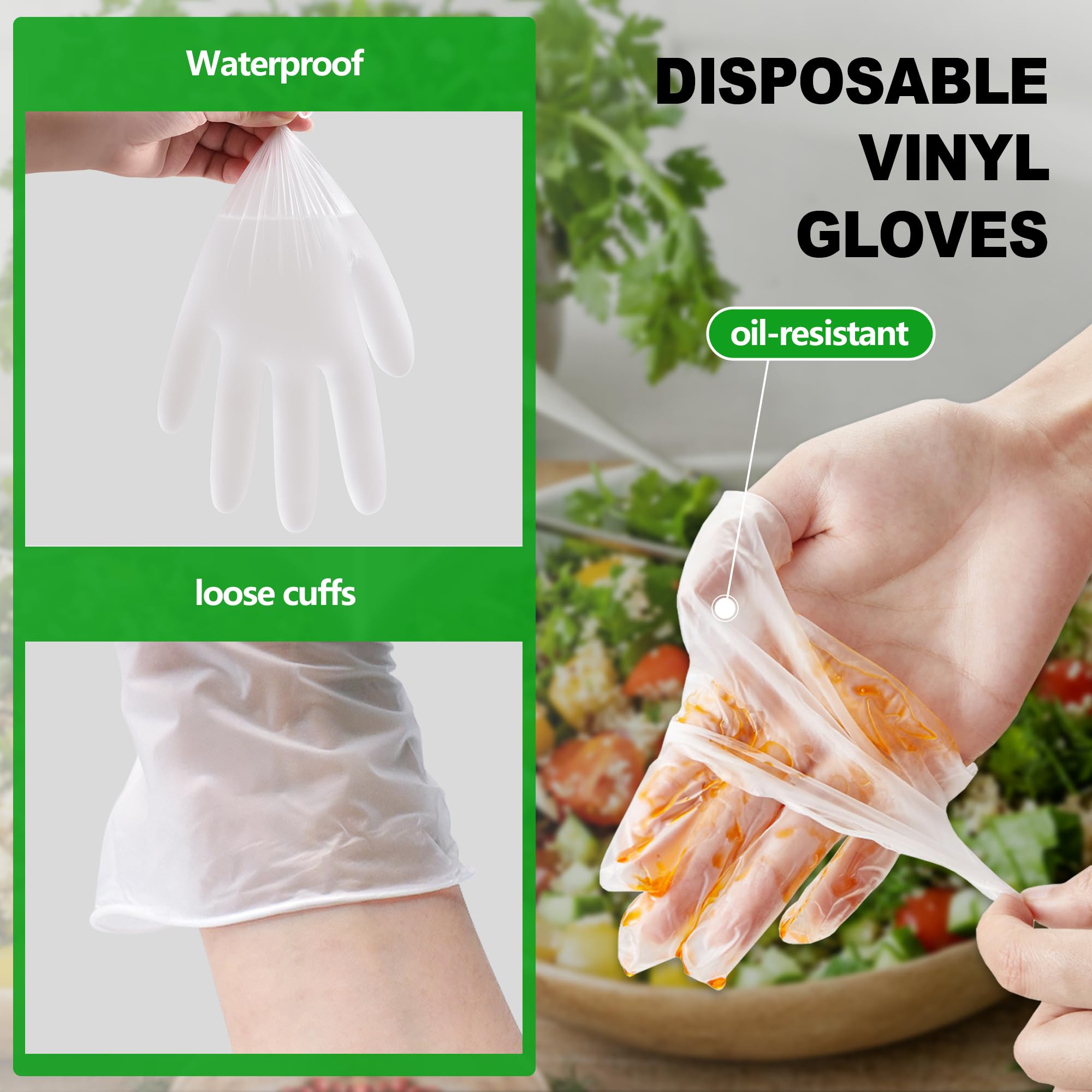 SWIFTLITE Disposable Vinyl Gloves, Food Safe, Latex-Free Powder-Free Clear Plastic Gloves for Cooking, House Clean, Food Prep (100, Medium)