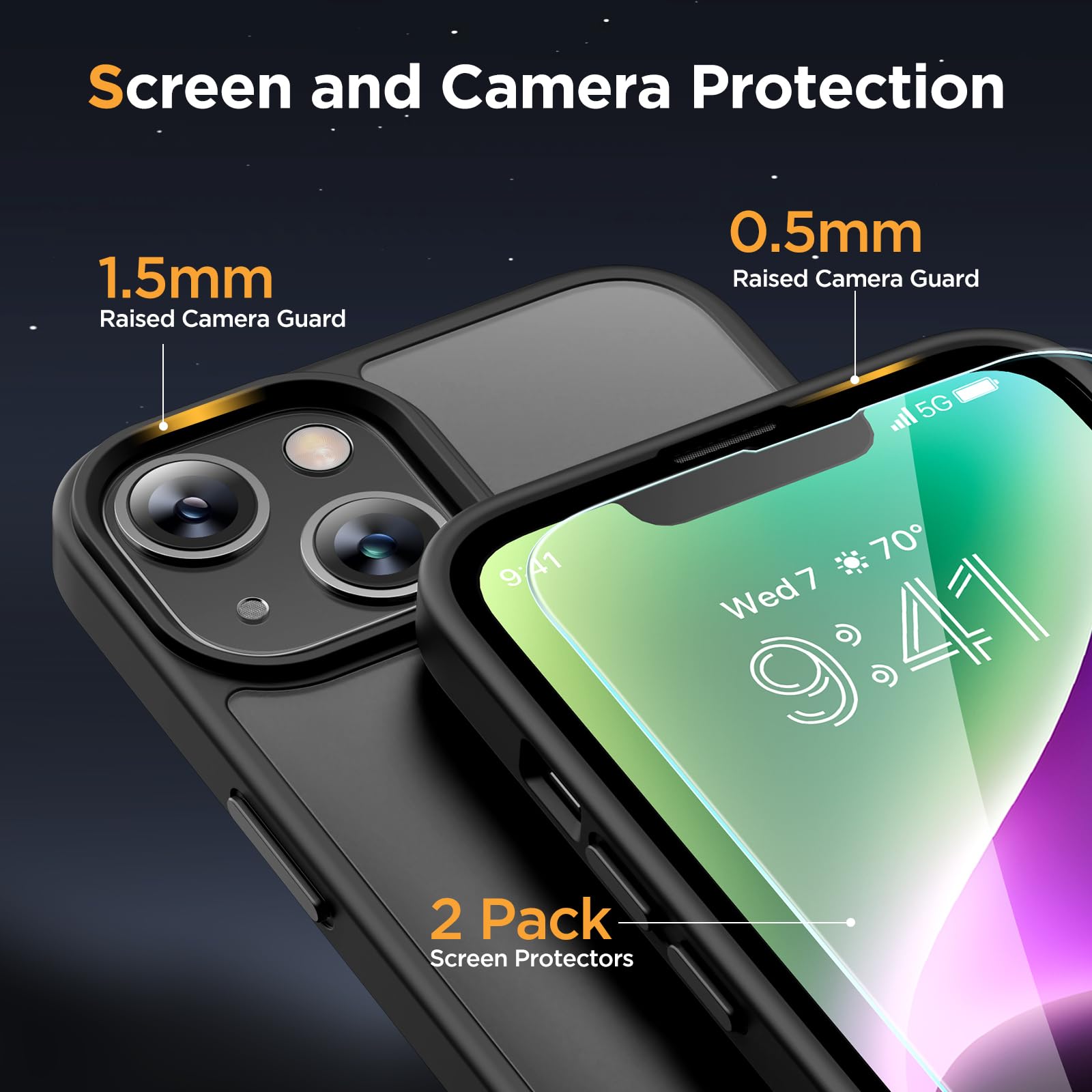Miracase Magnetic Series for iPhone 14 Case [Compatible with MagSafe] [with 2X Screen Protectors] Military-Grade Protection, Anti-Fingerprint, Slim Design Phone Case for iPhone 14, Graphite Black