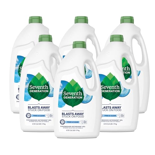 Seventh Generation Dishwasher Detergent Gel for Sparkling Dishes Free & Clear Fragrance Free 42 oz, Pack of 6