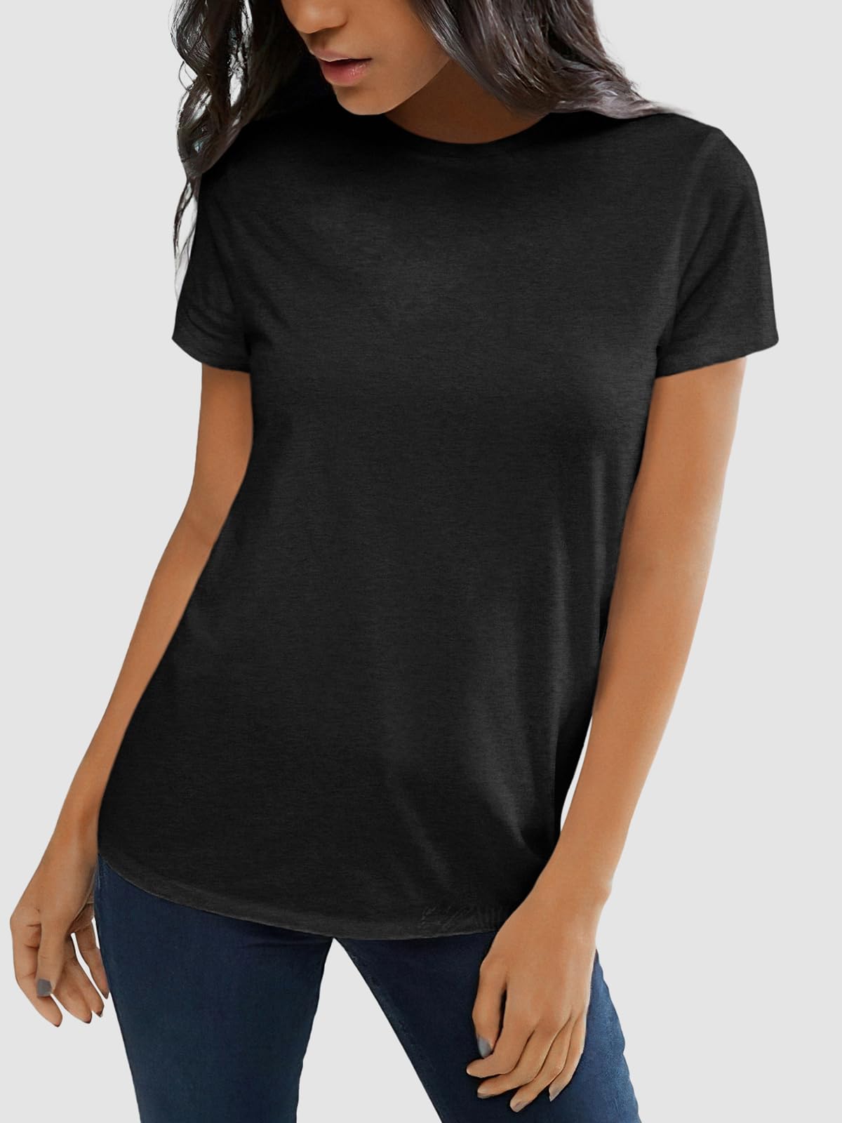 ATHMILE Tshirts Shirts for Womens Short Sleeve Round Neck Shirts Summer Top Fashion Basic Tee Business Casual Black
