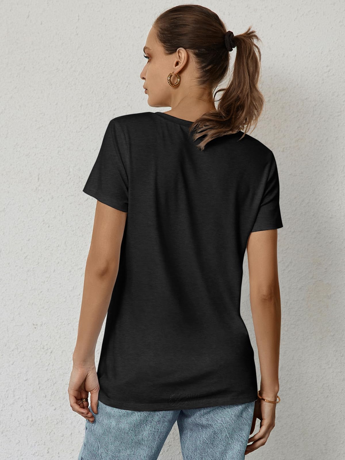 ATHMILE Tshirts Shirts for Womens Short Sleeve Round Neck Shirts Summer Top Fashion Basic Tee Business Casual Black