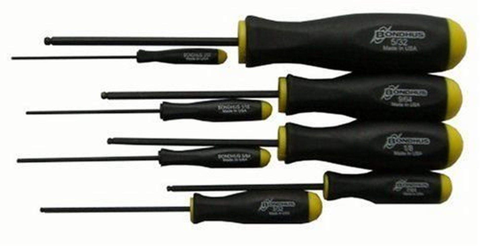 Bondhus 74632 Set of 8 Balldriver Screwdrivers with ProHold Tip, ProGuard Finish, sizes .050-5/32-Inch