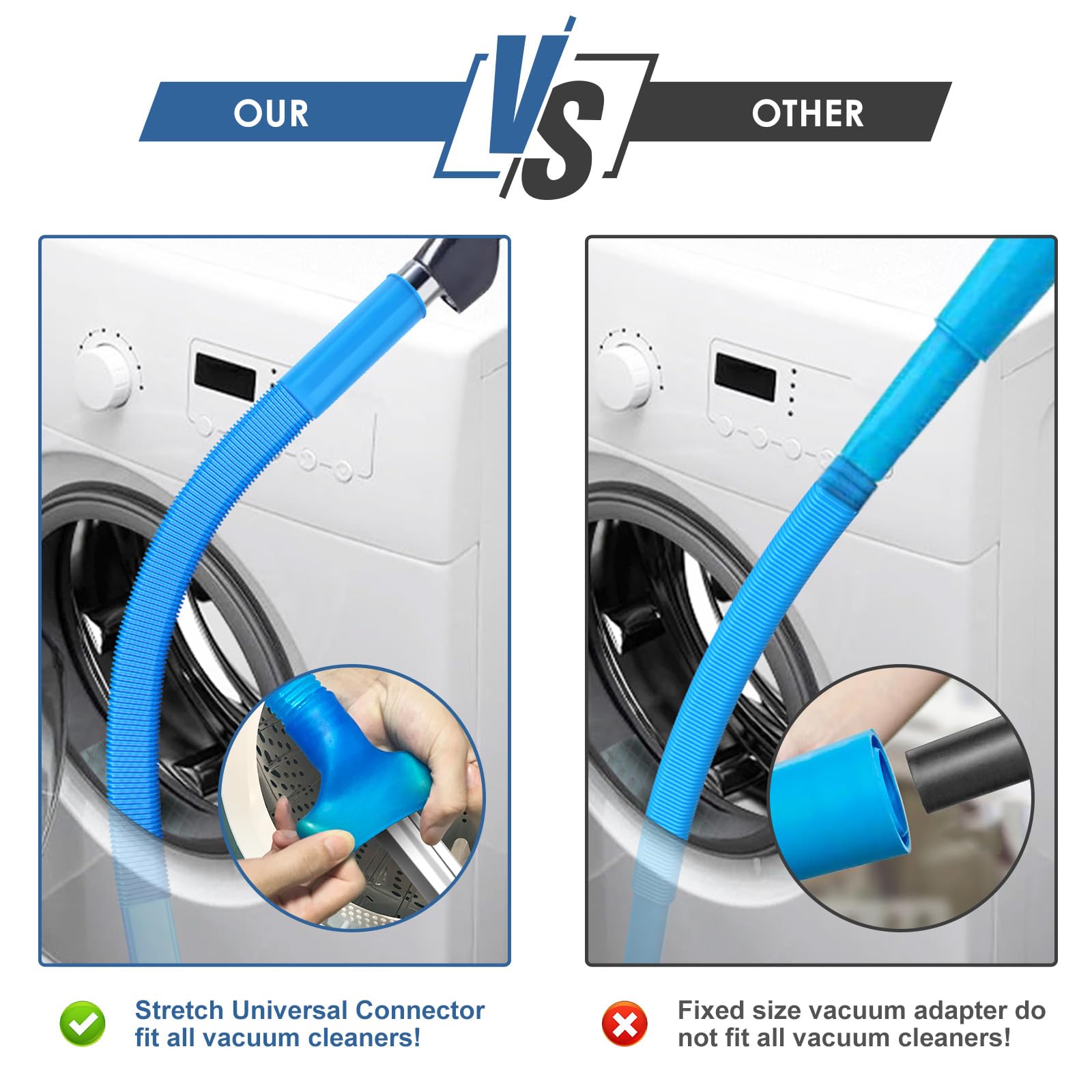PetOde 2 Pieces Dryer Vent Cleaner Kit Compatible with All Vacuum Cleaner, Dryer Lint Brush and Vacuum Hose Attachment with Stretch Universal Connector, Quickly Lint Remover