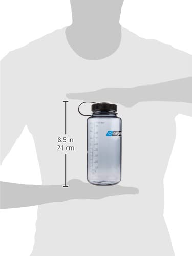 Nalgene Sustain Tritan BPA-Free Water Bottle Made with Material Derived From 50% Plastic Waste (using ISCC certified mass balance), 32 OZ, Wide Mouth, Gray w/ Black Lid