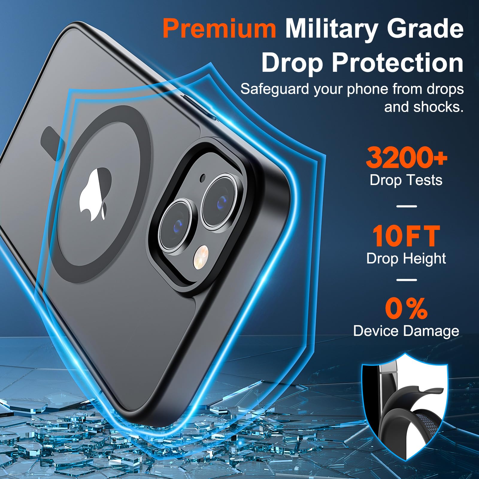 SUPFINE Magnetic for iPhone 14 Case & iPhone 13 Case (Compatible with MagSafe)(Military Grade Drop Protection) Slim Translucent Matte Shockproof Phone Cover,Black