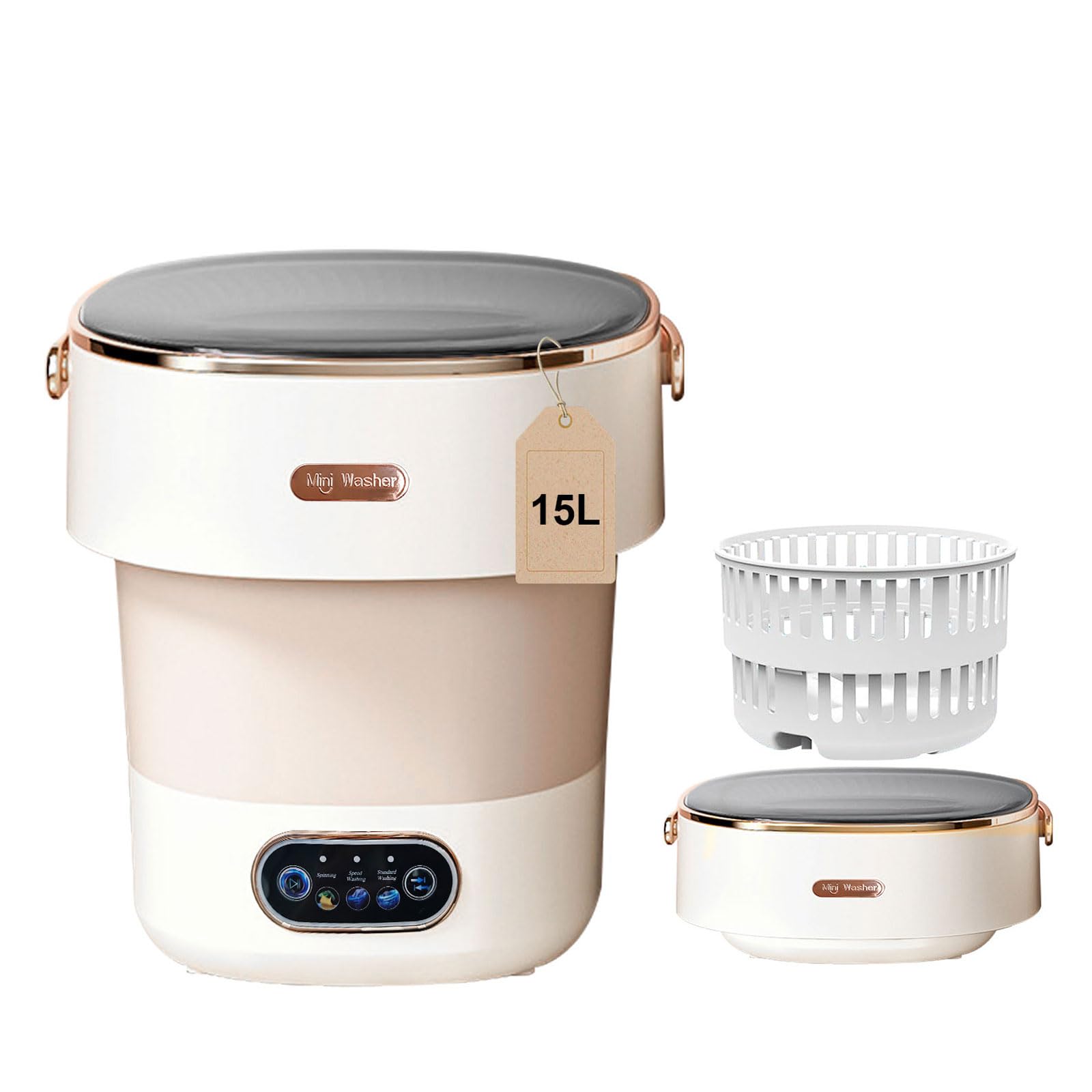 Portable Washing Machine,Mini Washer 15L Upgraded With Spin Basket,Small Clothes Folding Washing Machine Of Underwear, Baby And Small Clothes,Suitable For Home Apartments Dormitories, Hotels Beige