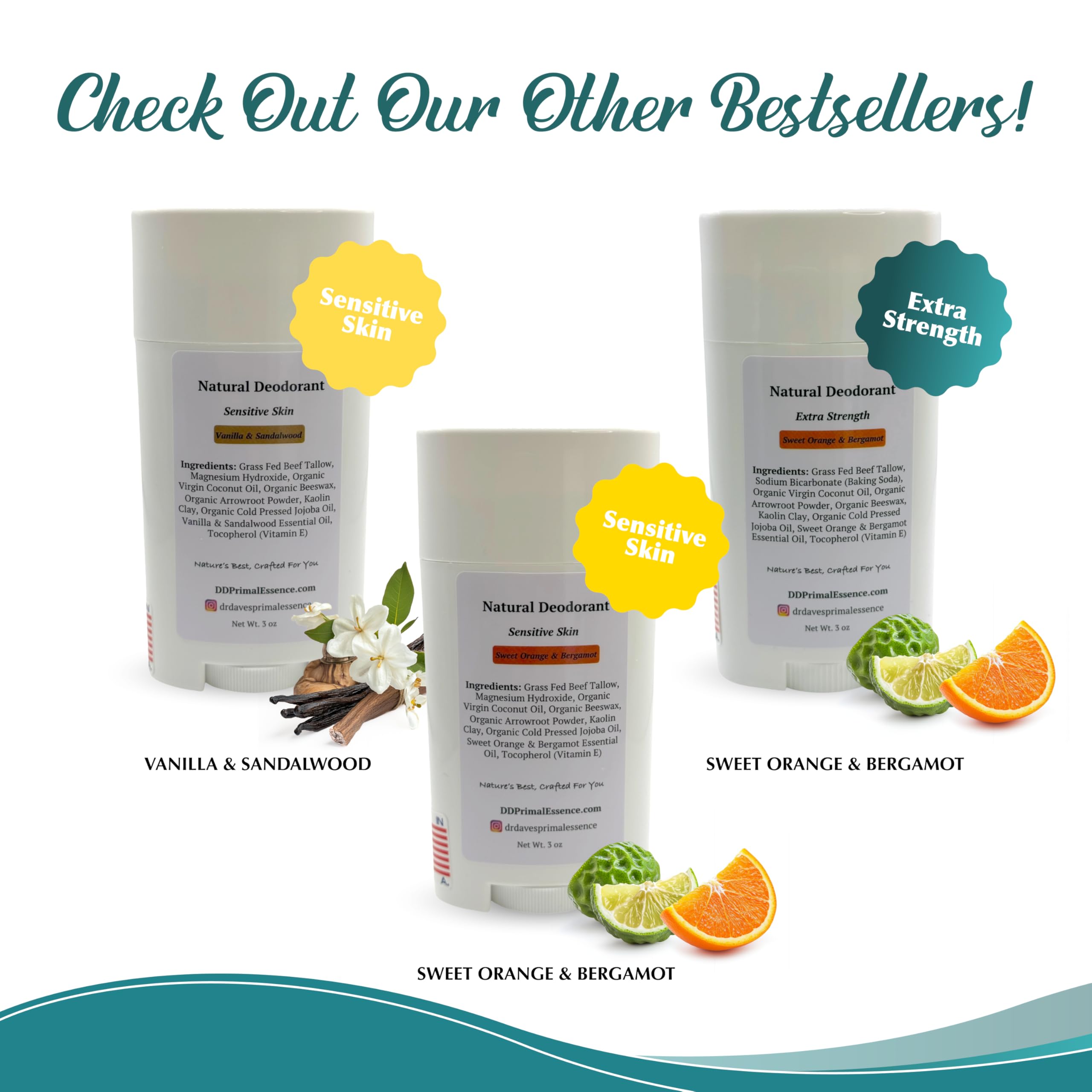 Dr. Dave's Primal Essence Extra Strength Tallow Deodorant - Aluminum-Free - Baking Soda, Beeswax, Coconut Oil and Mango Butter - Vanilla and Sandalwood
